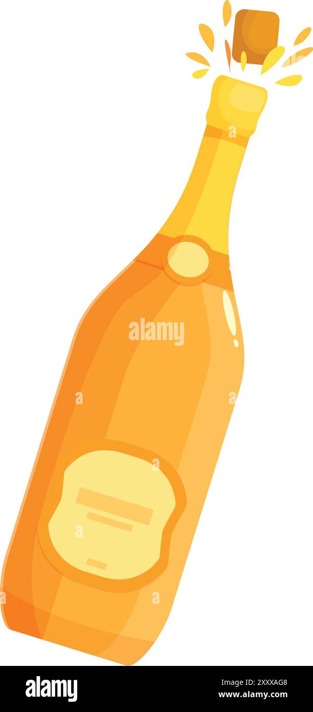 Cartoon illustration of a champagne bottle popping its cork, releasing ...