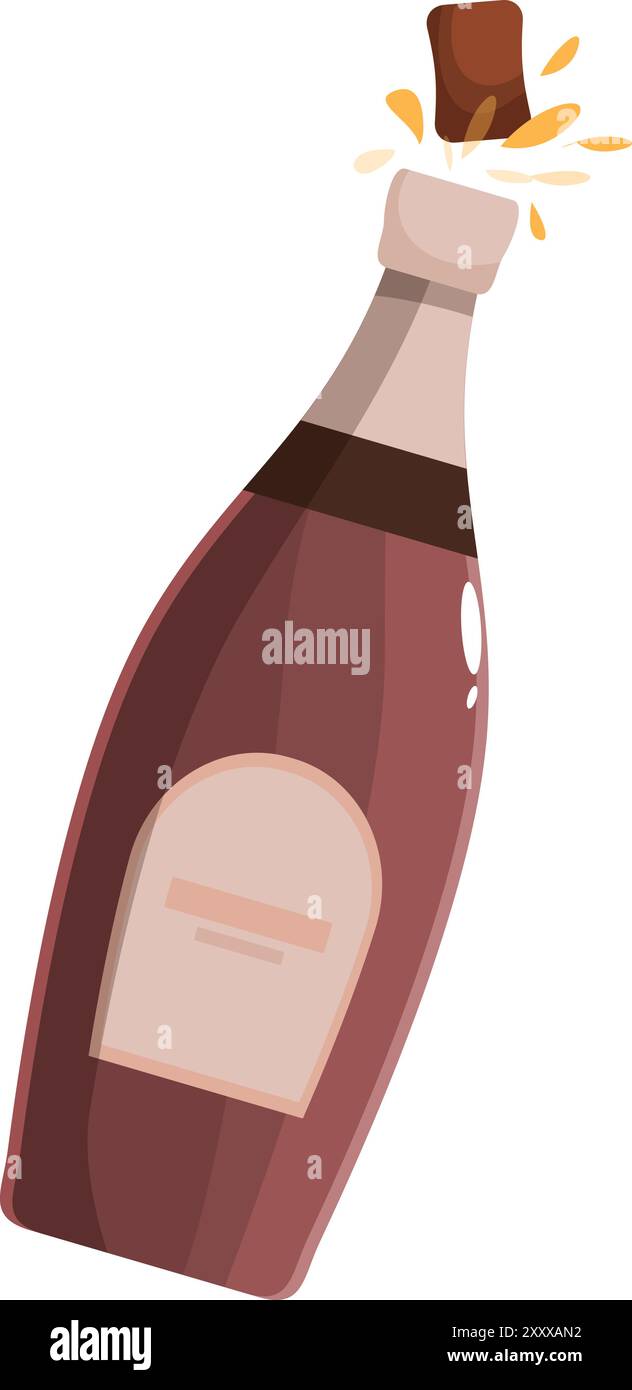 Cartoon illustration of a champagne bottle popping its cork, with ...