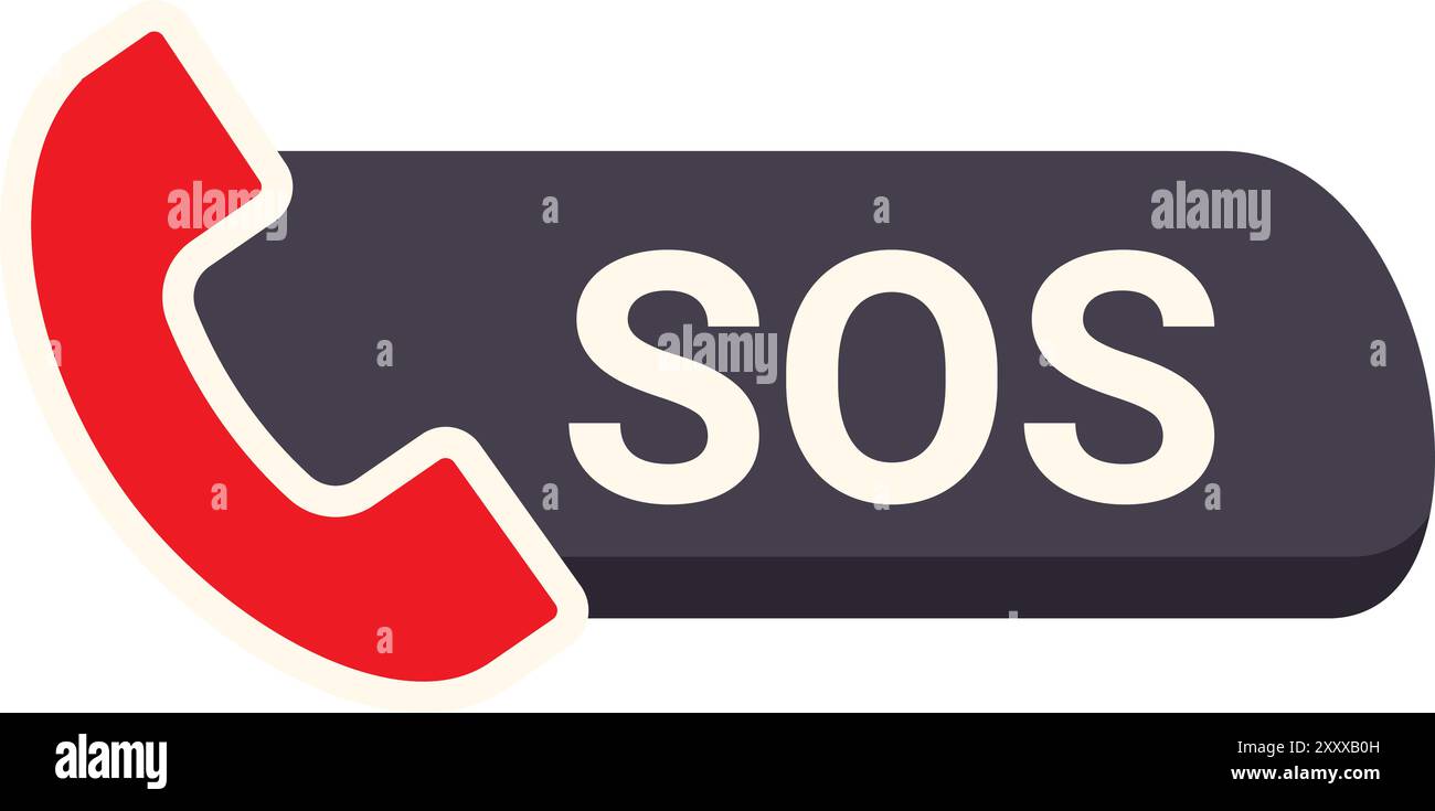 Red phone icon over sos message symbolizing emergency contact Stock ...