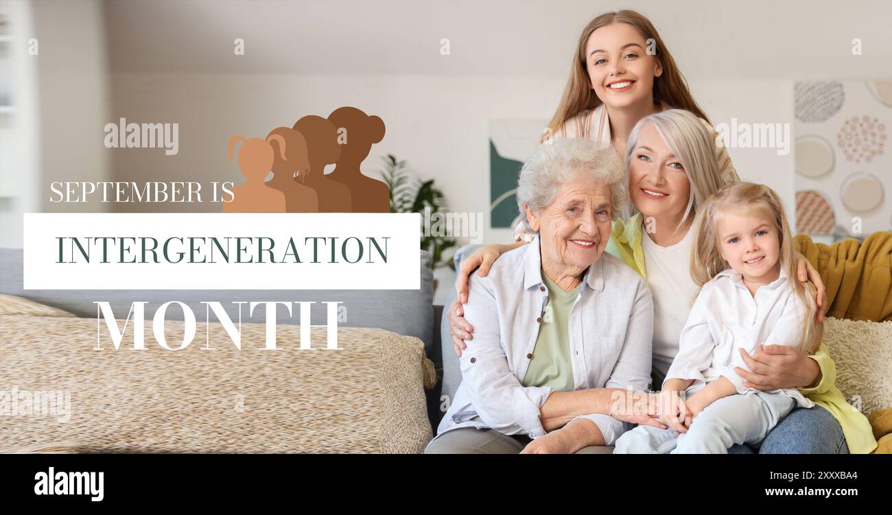 Banner for Intergeneration Month with big family at home Stock Photo ...