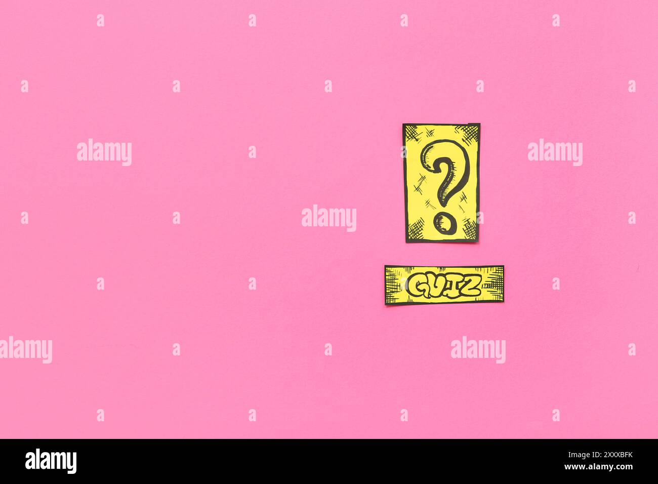 Paper quiz card with question mark on pink background Stock Photo - Alamy