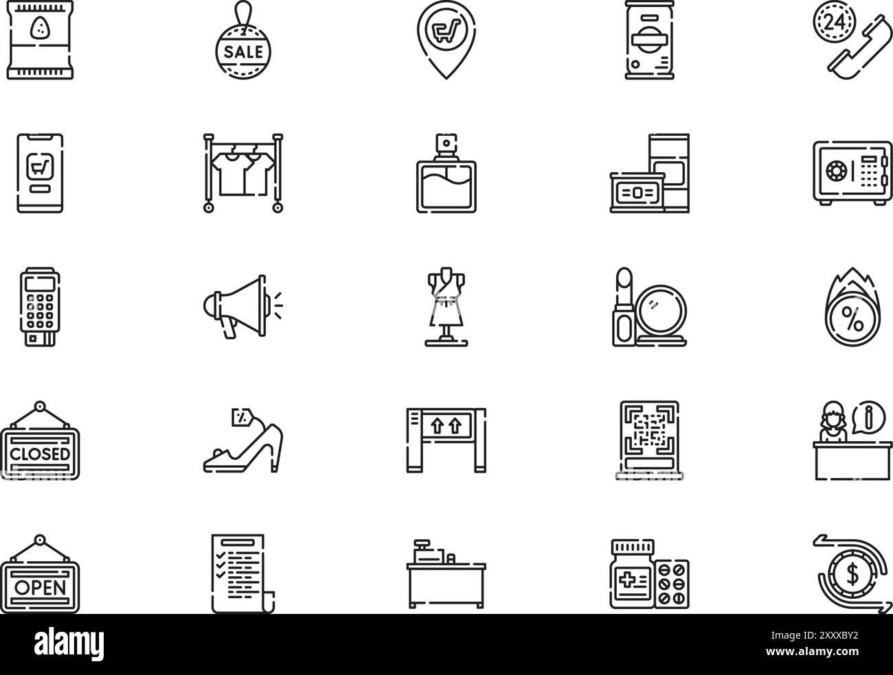 Retail icons collection is a vector illustration with editable stroke ...
