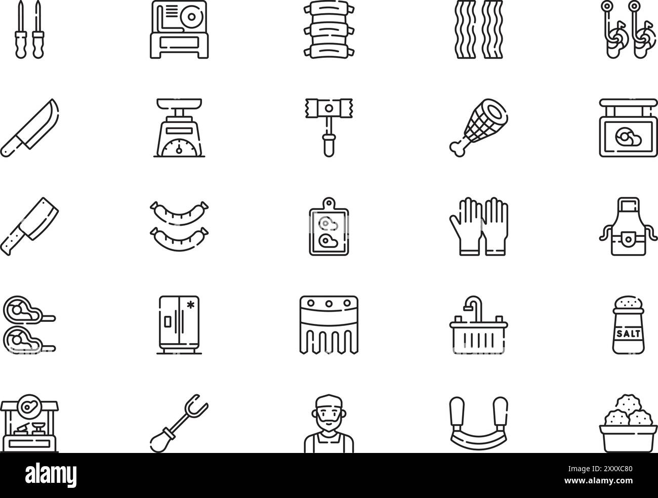 Butcher icons collection is a vector illustration with editable stroke ...