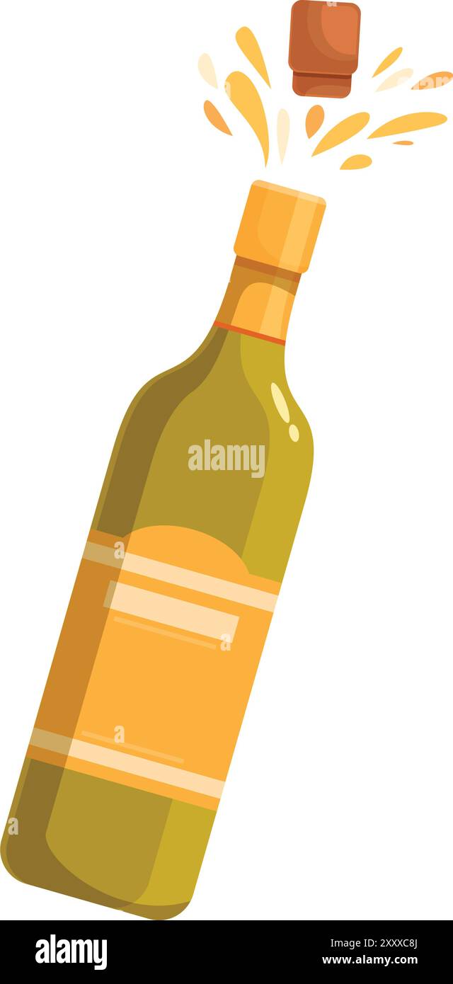 Bottle of champagne is being uncorked and the cork is flying out with ...