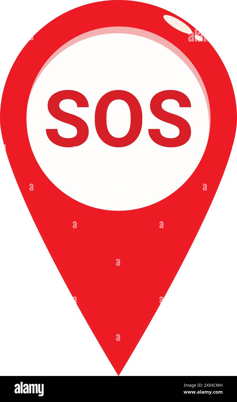 Red location pin pointing an sos signal for emergency and rescue ...