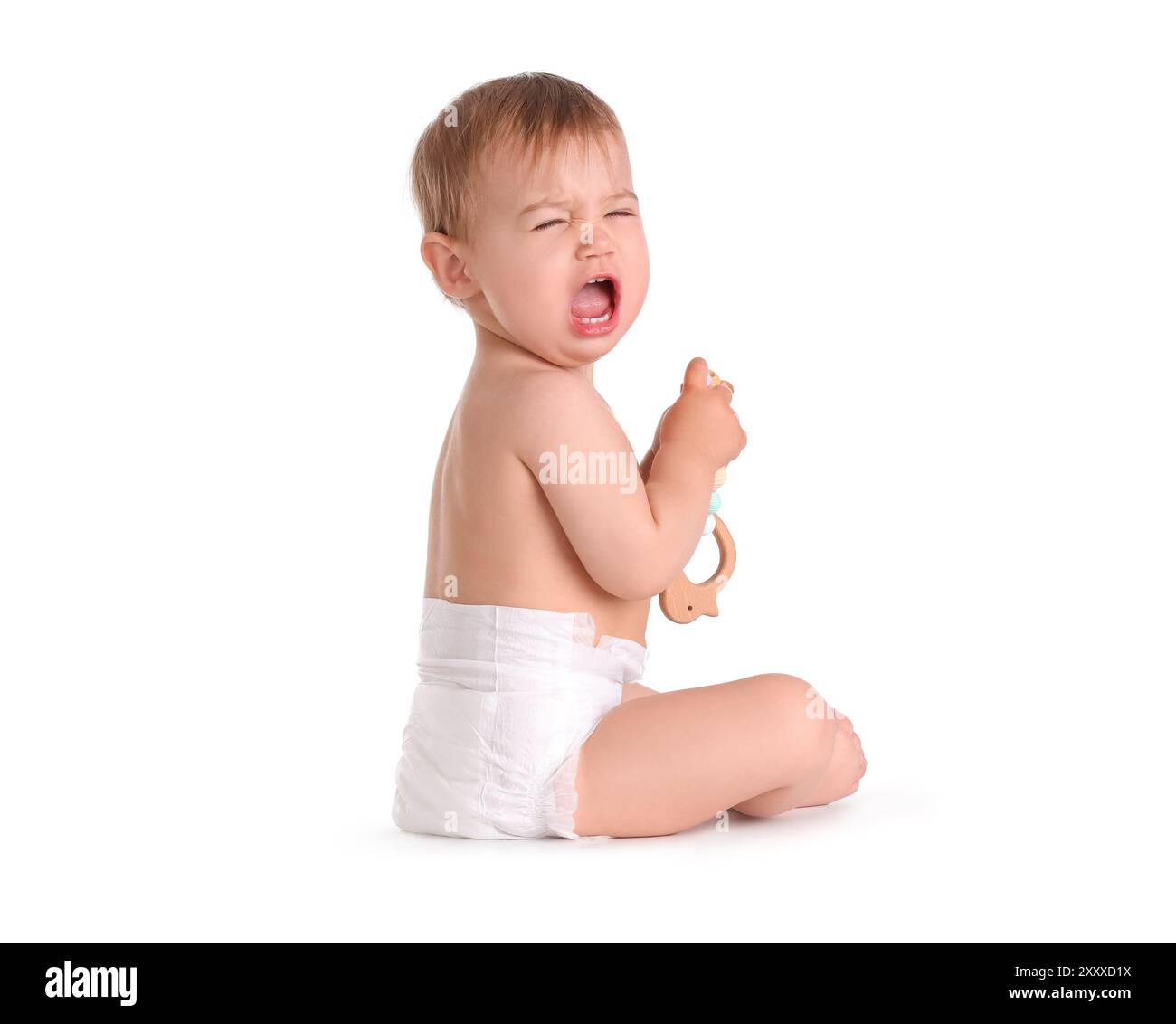 Crying baby on white background Stock Photo - Alamy
