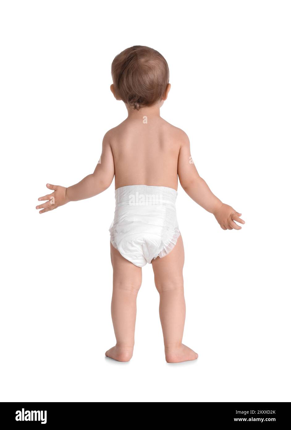Cute baby on white background, back view Stock Photo - Alamy