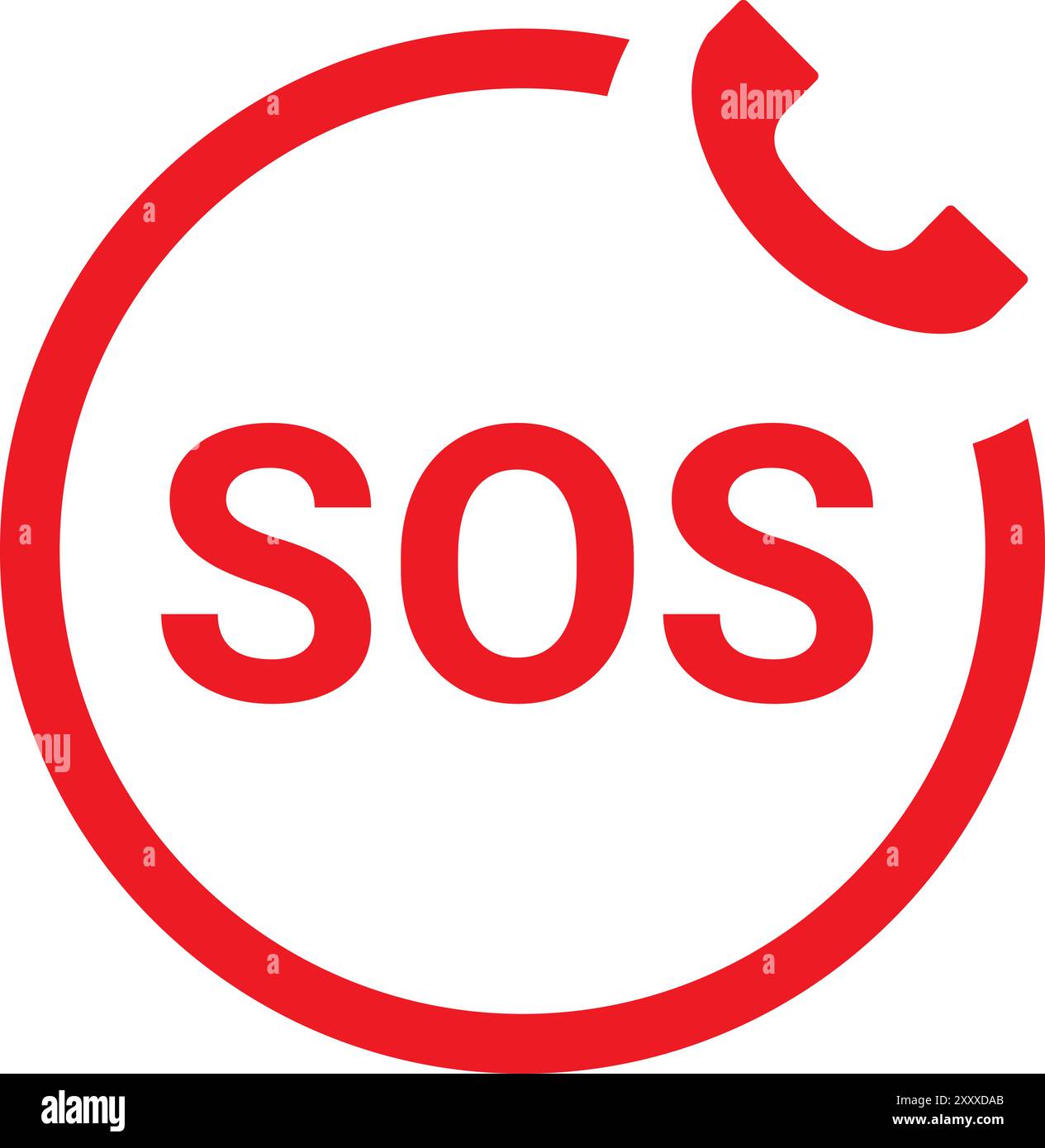Red and white graphic symbol shows the letters sos with a broken phone ...