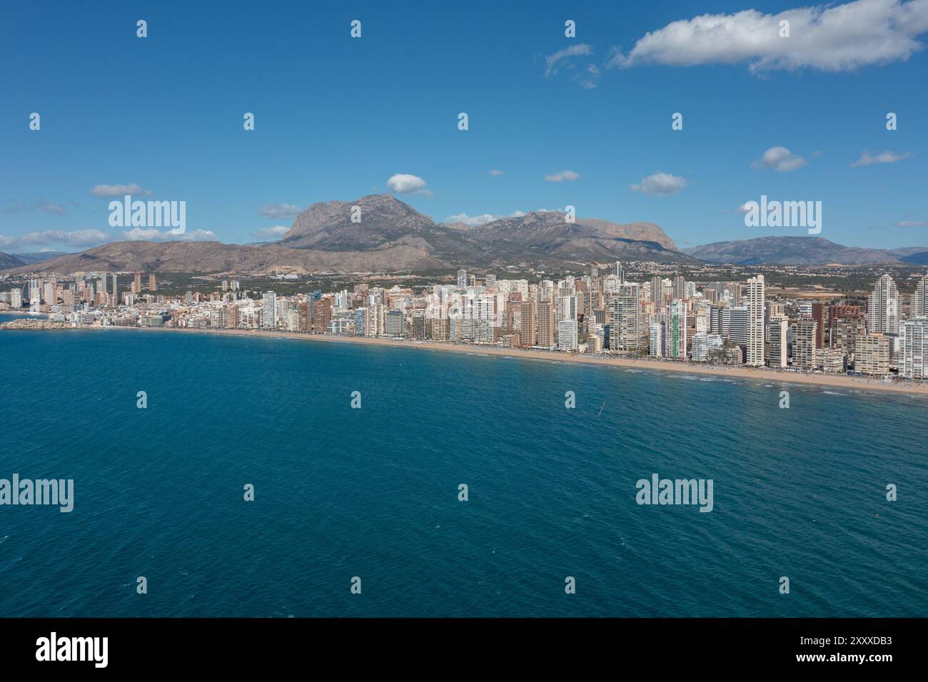 Aerial drone photo of the beautiful city of Benidorm in Spain in the ...