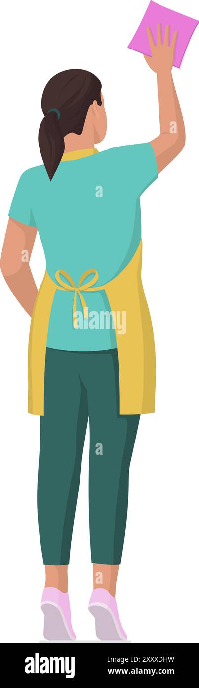 Efficient woman doing chores, she is cleaning surfaces with a sponge ...