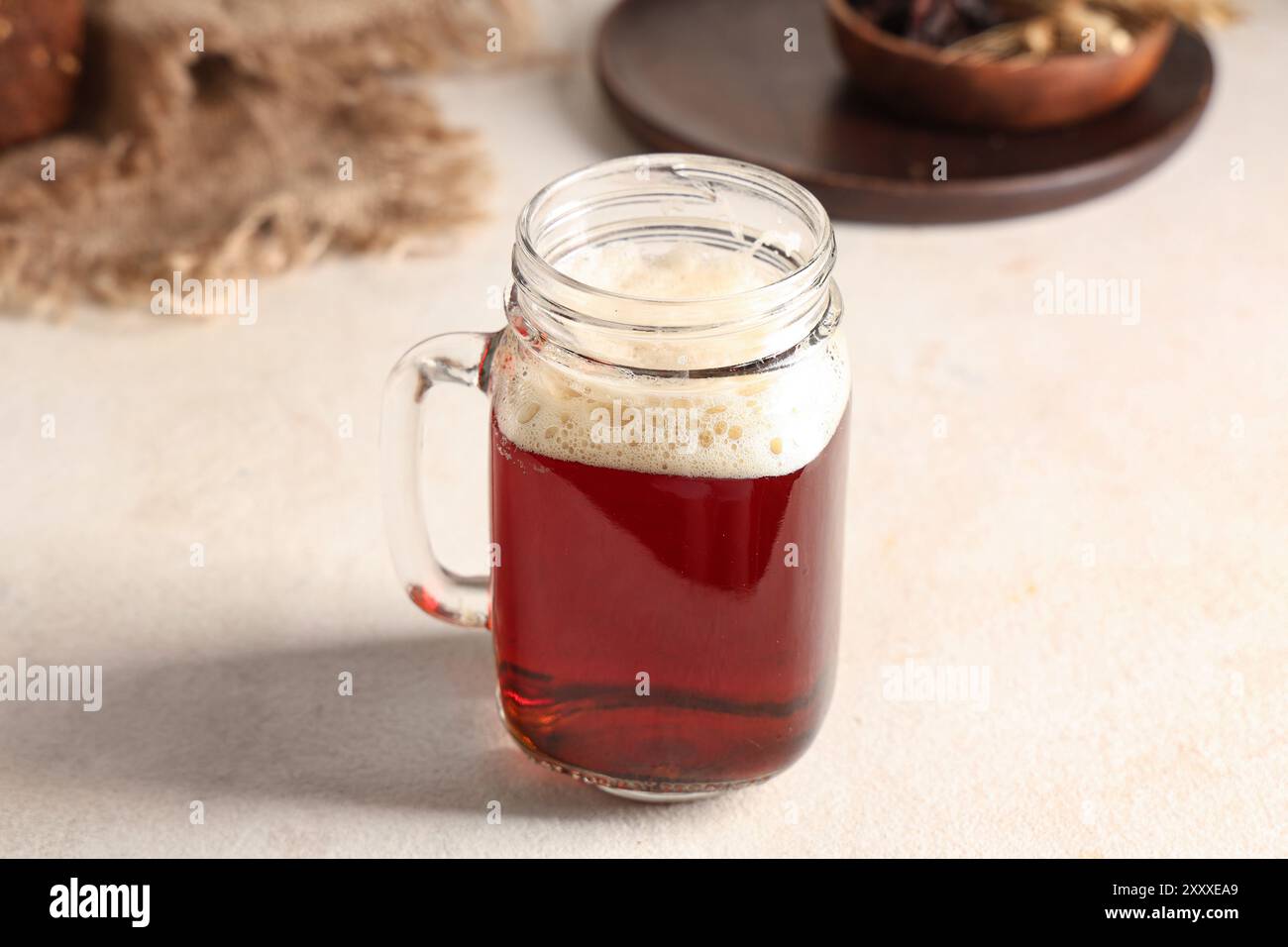 Mason jar of fresh kvass on white background Stock Photo - Alamy