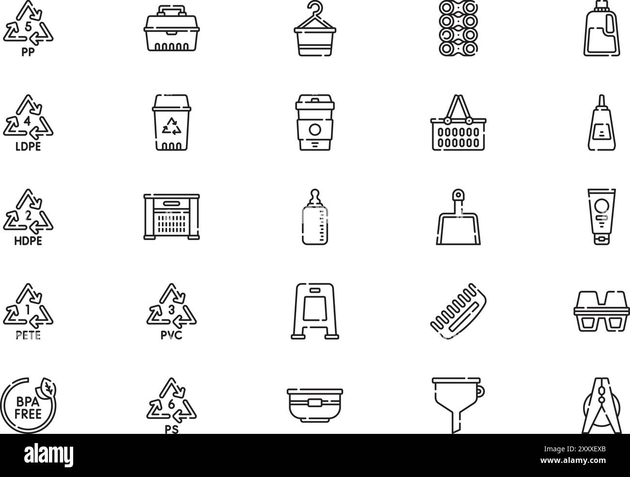 Plastic products icons collection is a vector illustration with editable stroke Stock Vector ...