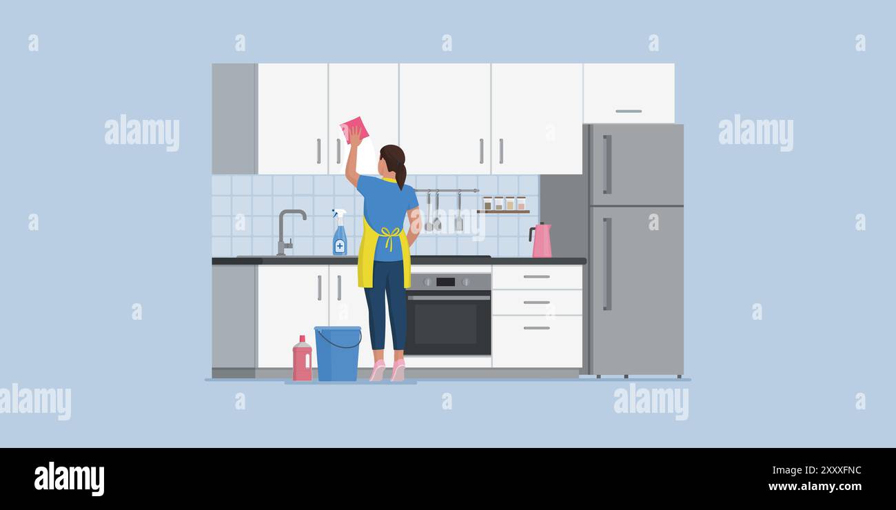 Interior cabinet cleaning kitchen vector housekeeping service hi-res ...