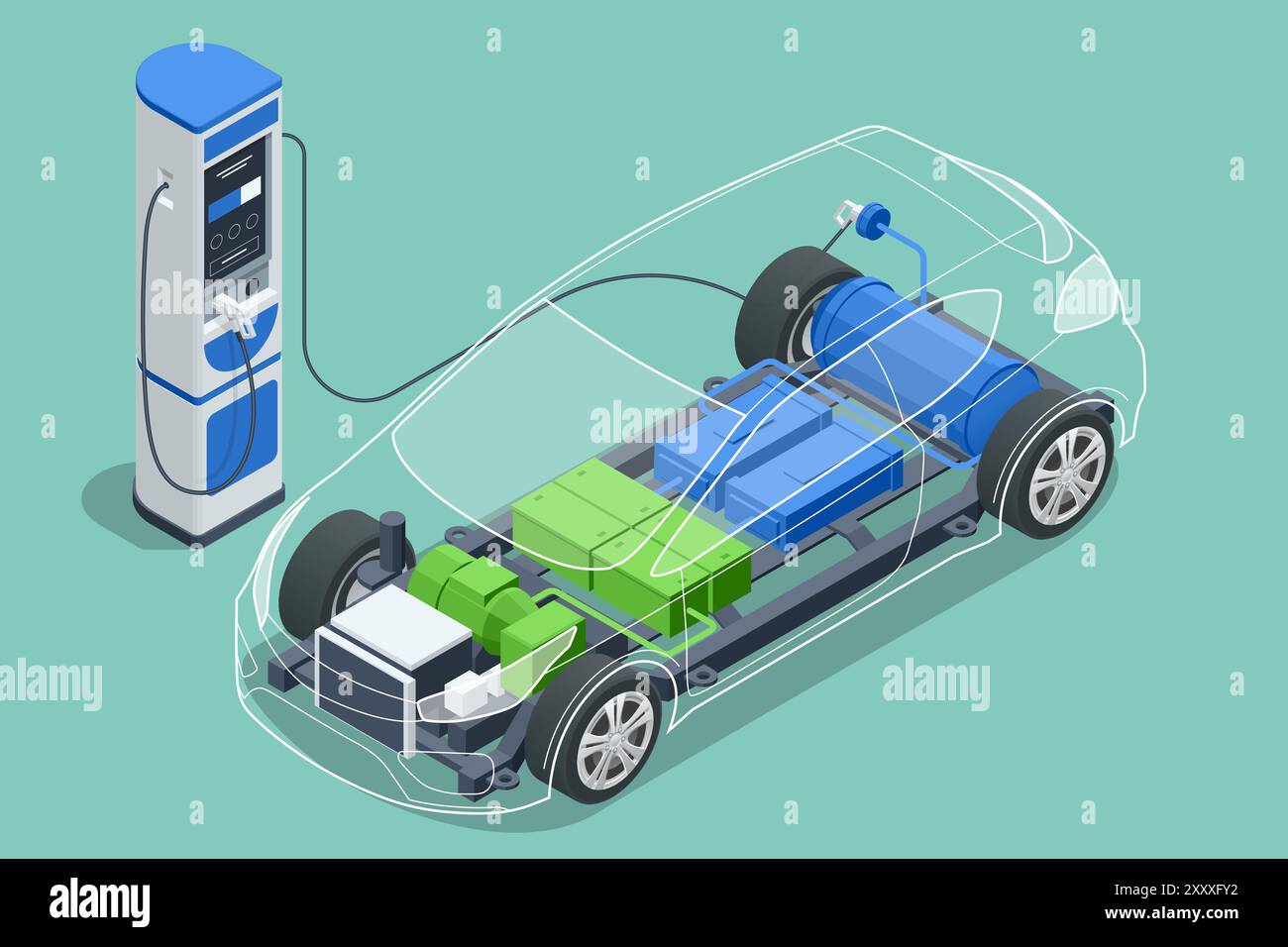 Isometric Hydrogen car schematic showing renewable H2 power source ... Isometric Hydrogen car schematic showing renewable H2 power source ...