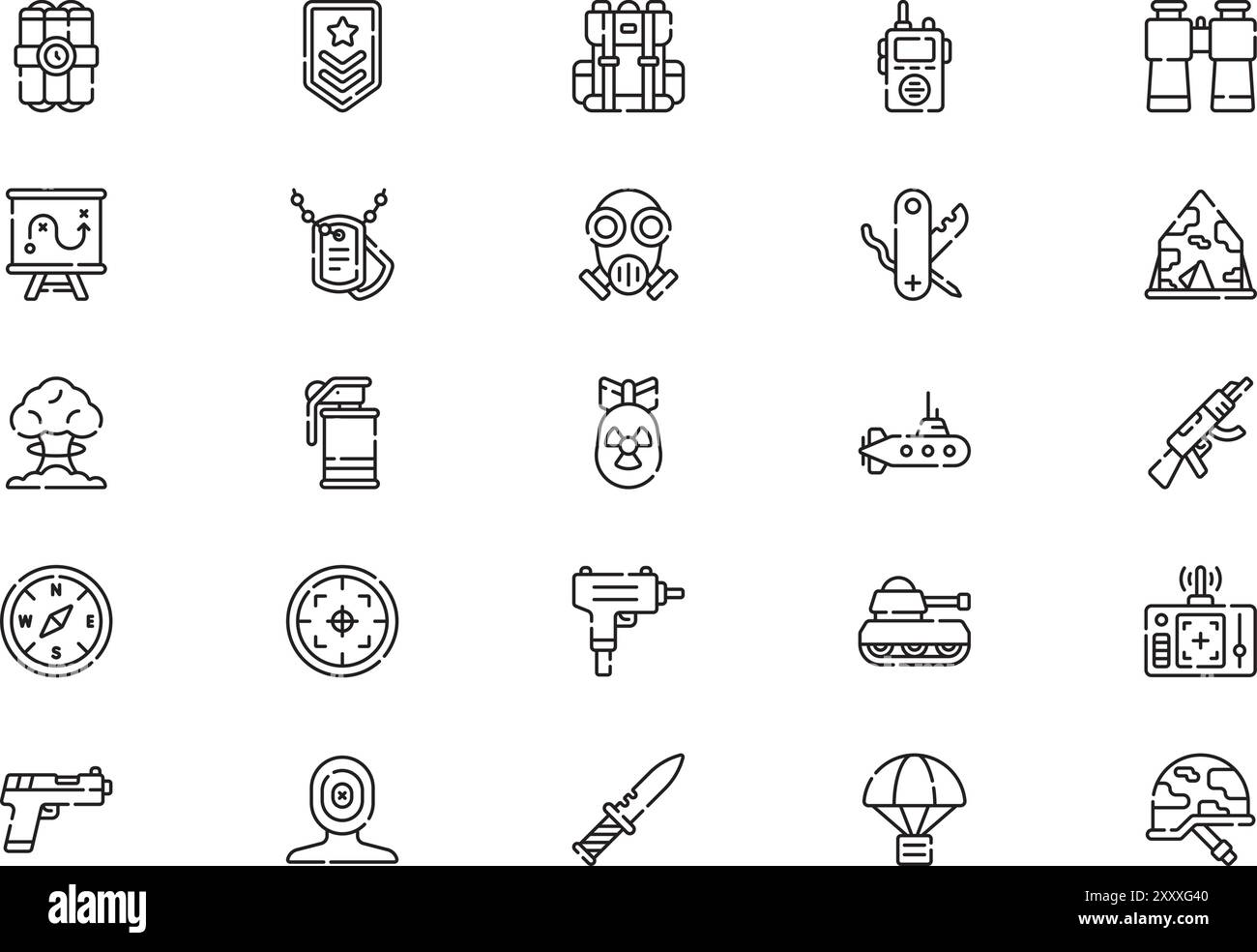 Military icons collection is a vector illustration with editable stroke ...