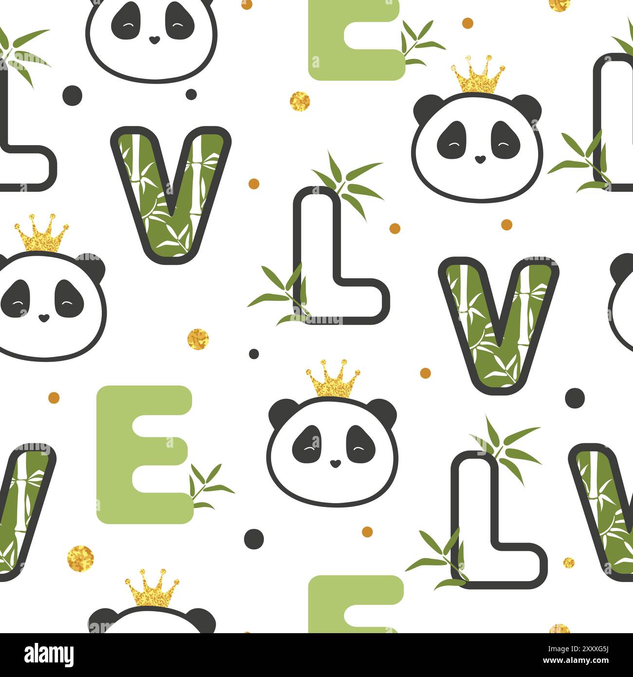 Seamless kids pattern with cute panda bear and letters Stock Vector ...