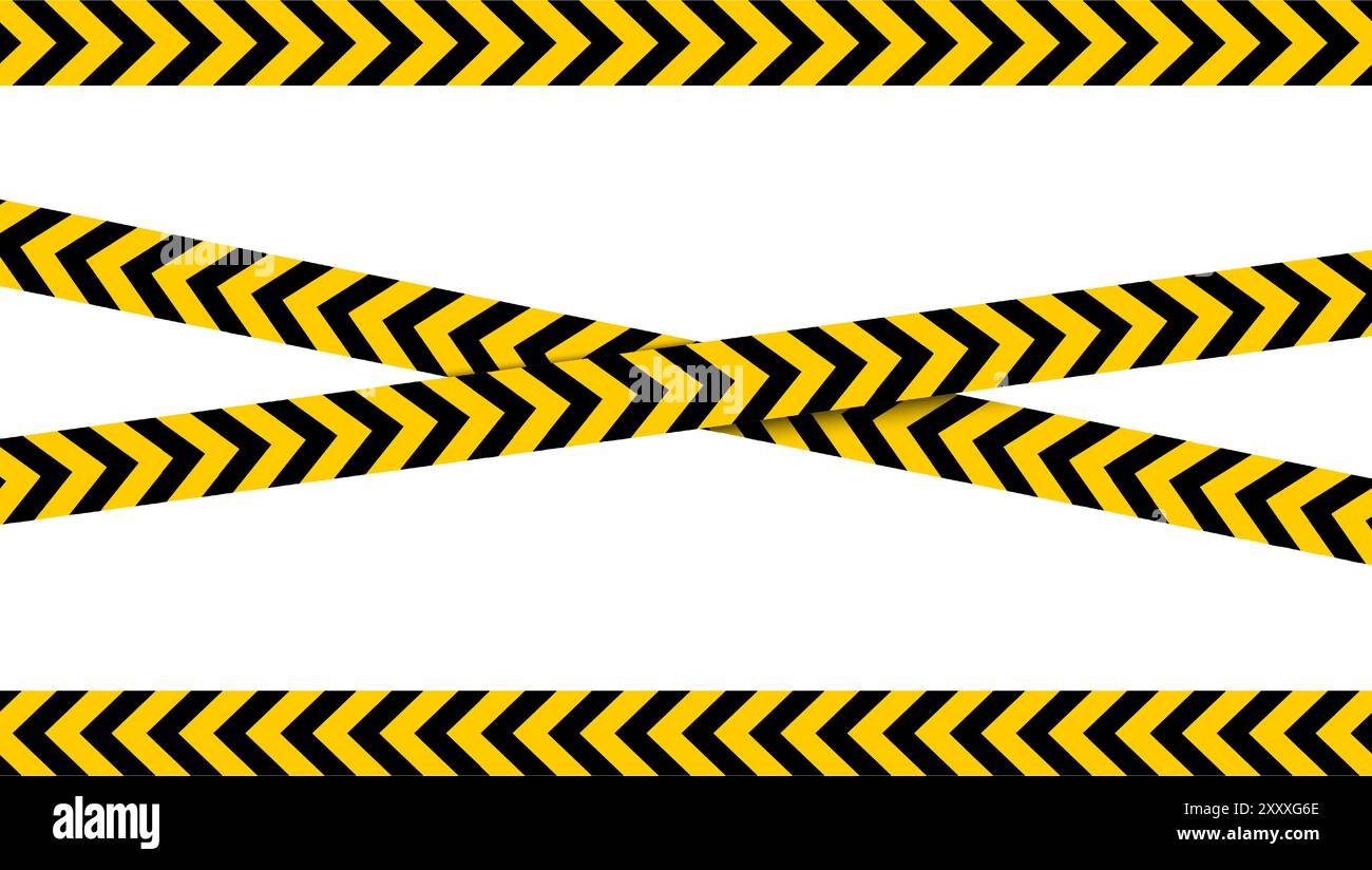 Horizontal and crossed caution tapes with black and yellow chevron print. Warn borders in ...