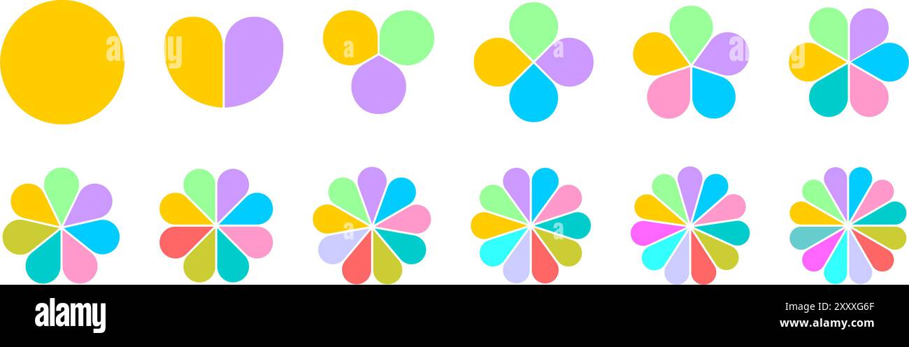 Set of flower diagrams divided on equal sections from 1 to 12. Floral ...