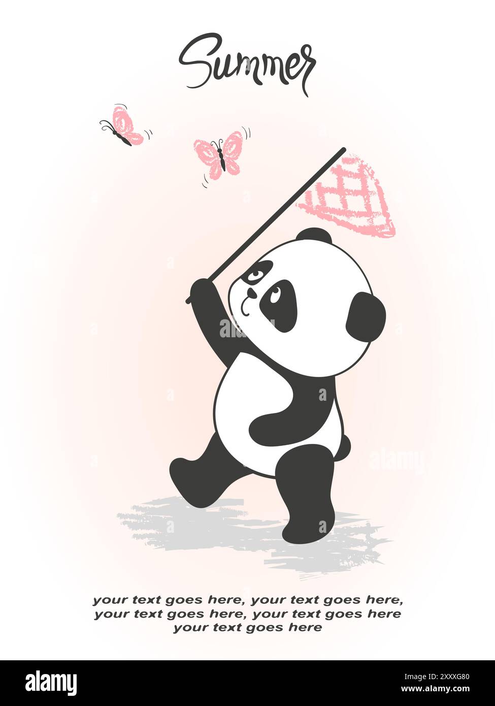 Cute panda bear and butterflies vector illustration. Suitable for ...