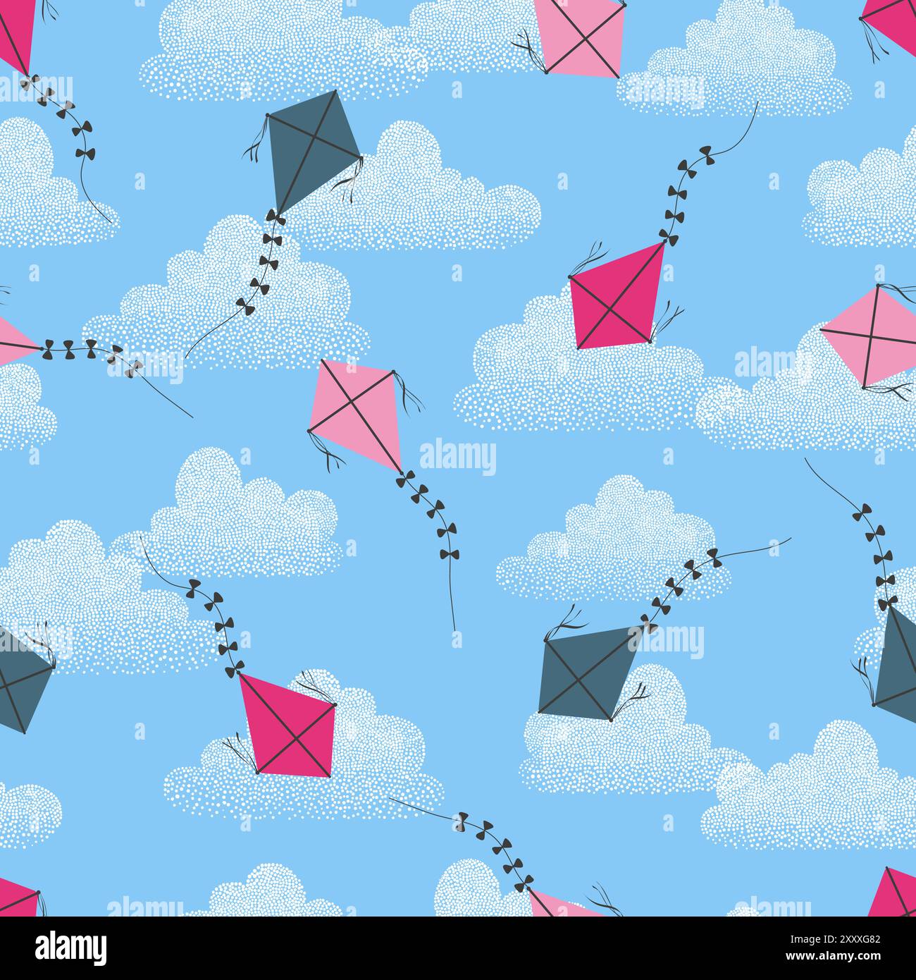 Flying kites seamless pattern. Childish summer print. Vector ...