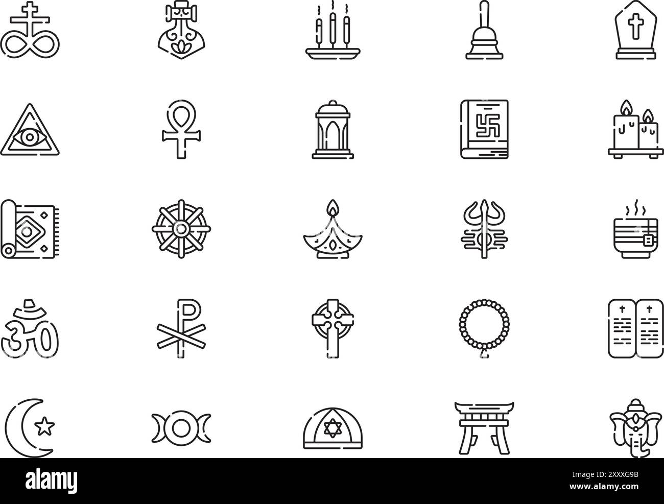 Religion icons collection is a vector illustration with editable stroke ...
