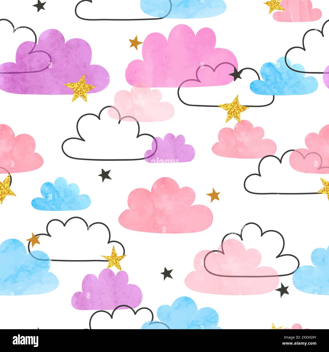 Blue watercolor clouds seamless pattern hi-res stock photography and ...
