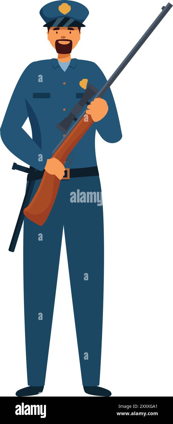 Police officer holding rifle, security guard standing, policeman in ...