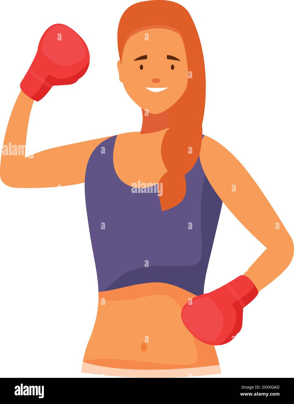 Female boxer is raising her arm while wearing boxing gloves and smiling ...