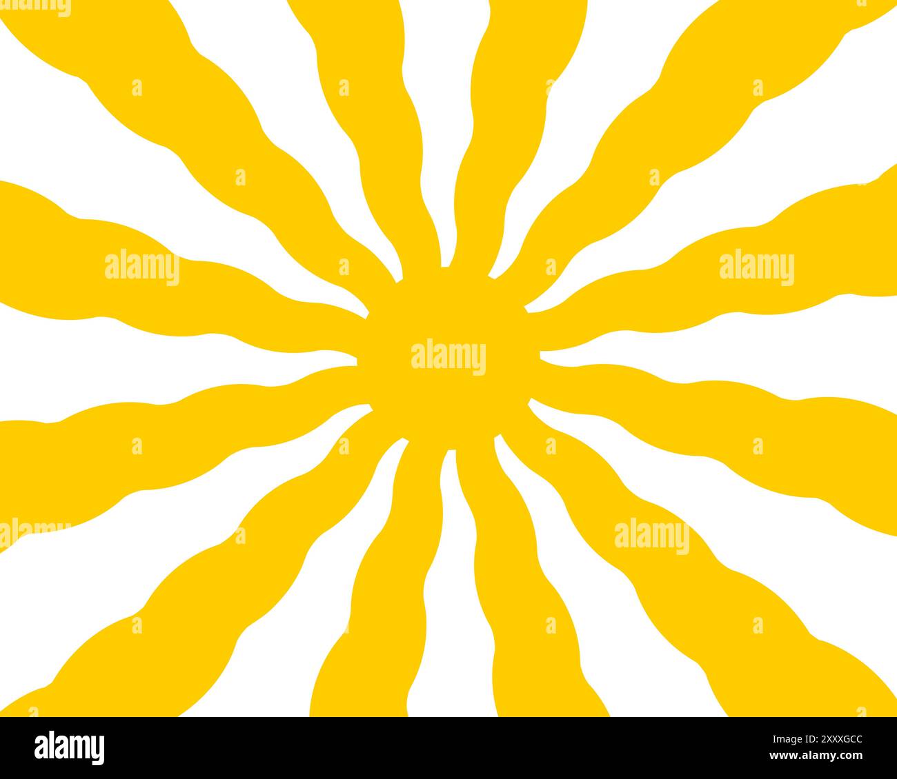 Sun with undulated yellow rays. Sunburst, sunrise or sunset background ...