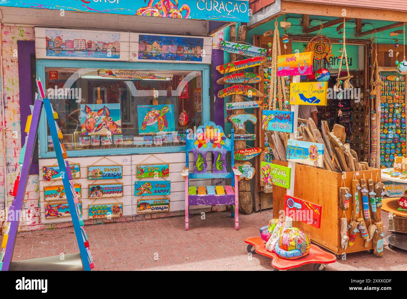 Caribbean souvenir shop in Curacao with colorful hand-painted signs ...