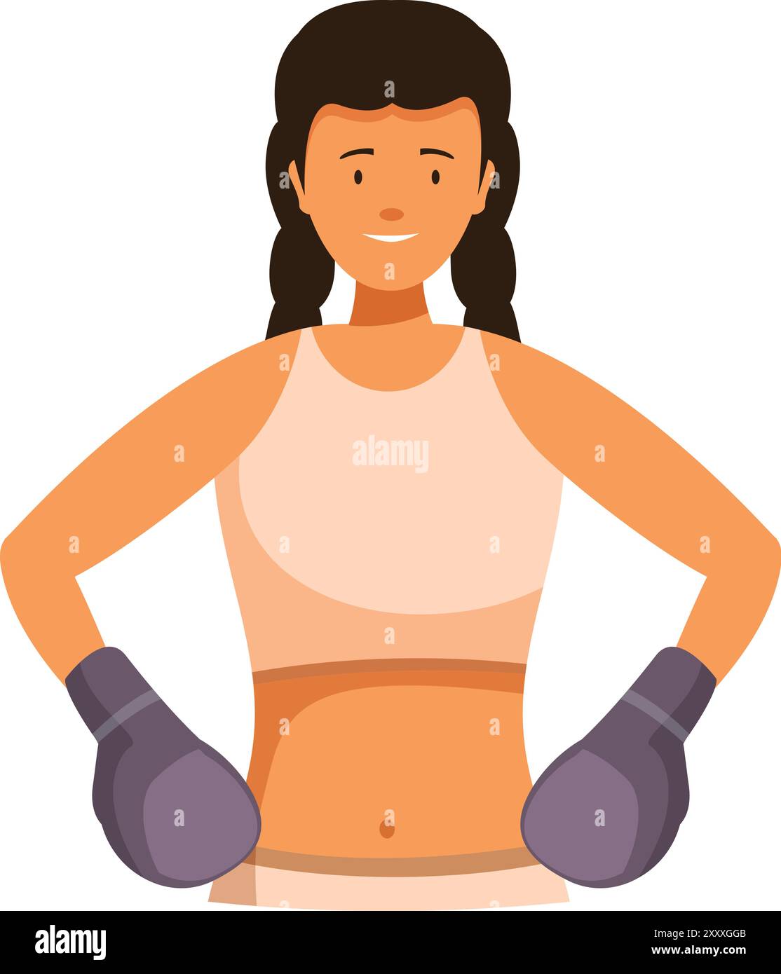 Young female boxer is standing with her hands on her hips, ready for a ...