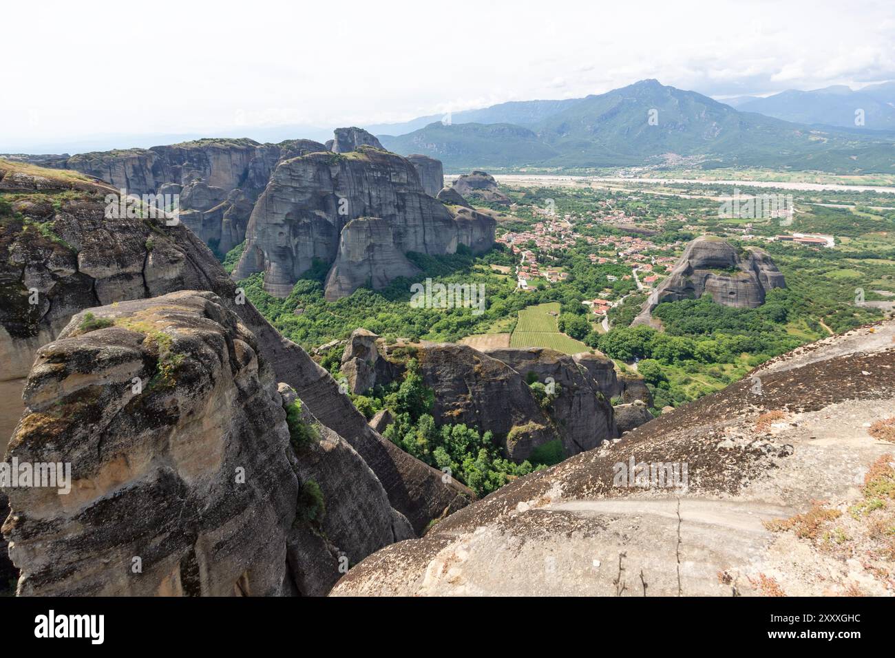 Spring Panoramic view of Meteora Monasteries, Thessaly, Greece Stock ...