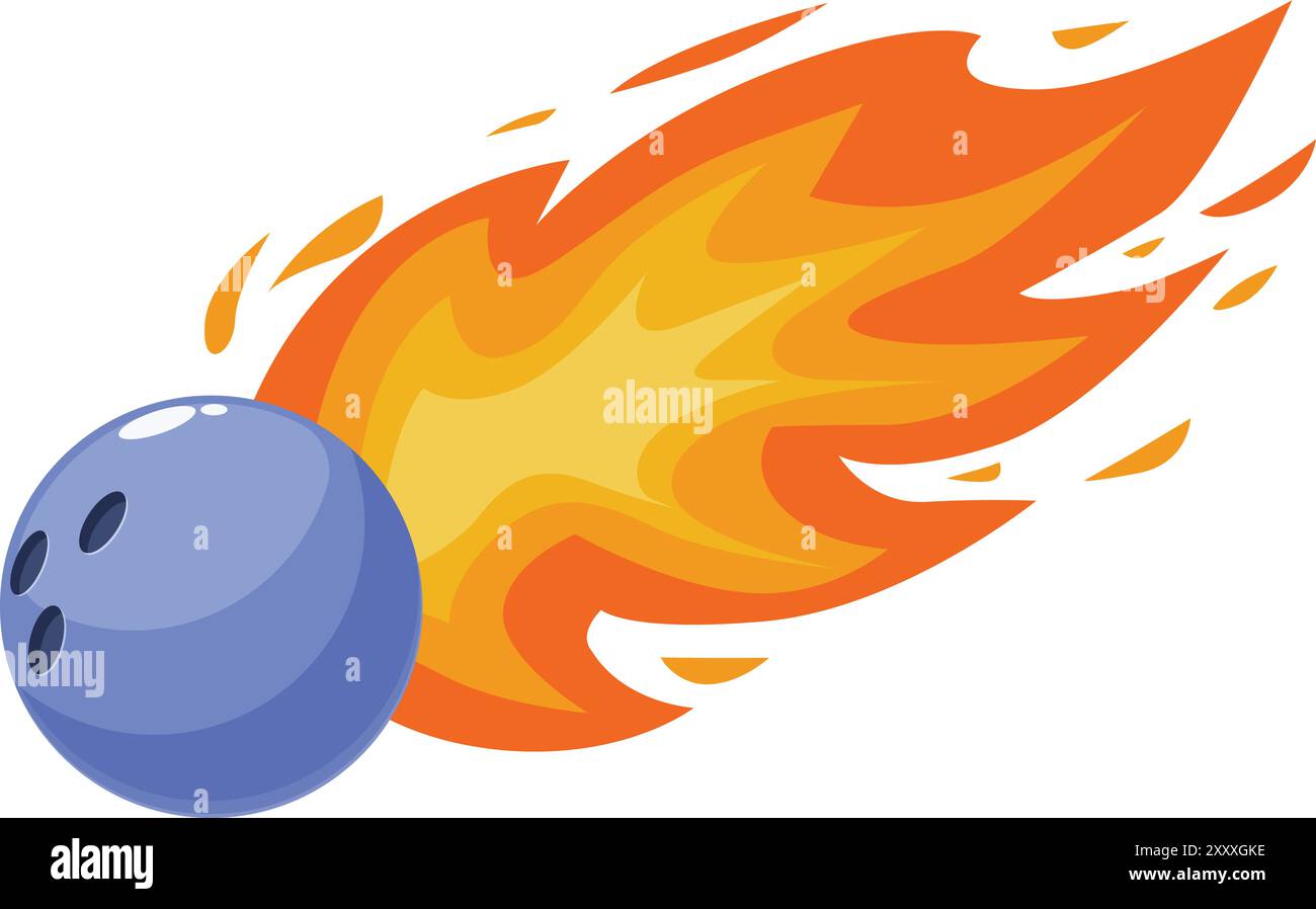 Blue bowling ball rolling and trailing fire with a white background ...