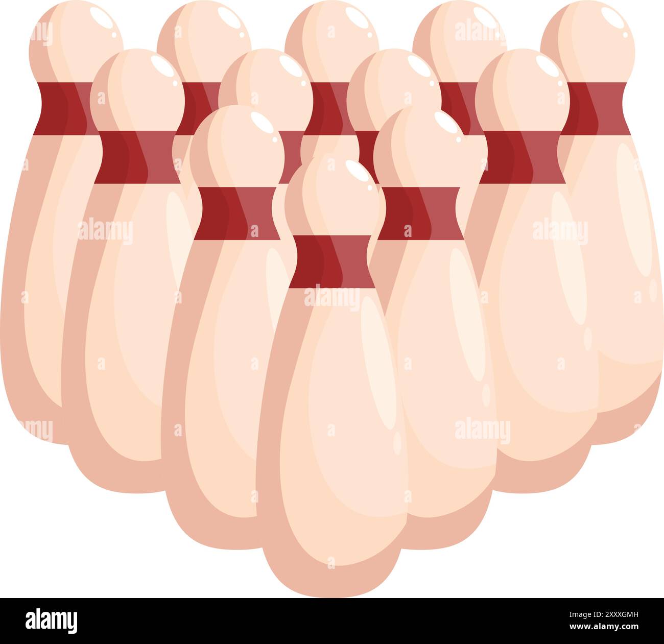 Group of bowling pins standing upright in their triangular formation ...