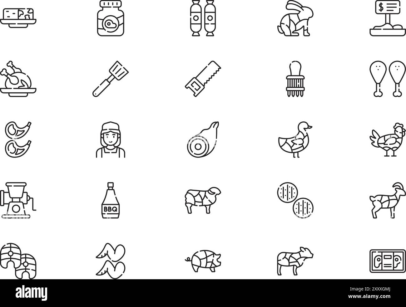 Butcher icons collection is a vector illustration with editable stroke ...