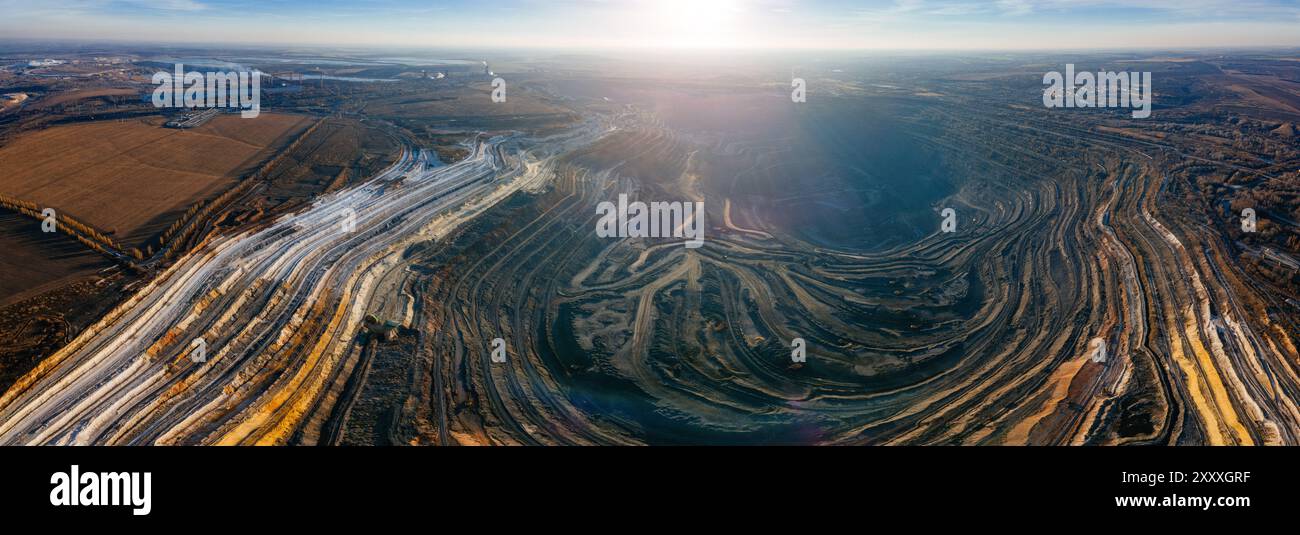 Open pit mine in mining and processing plant, aerial view Stock Photo ...