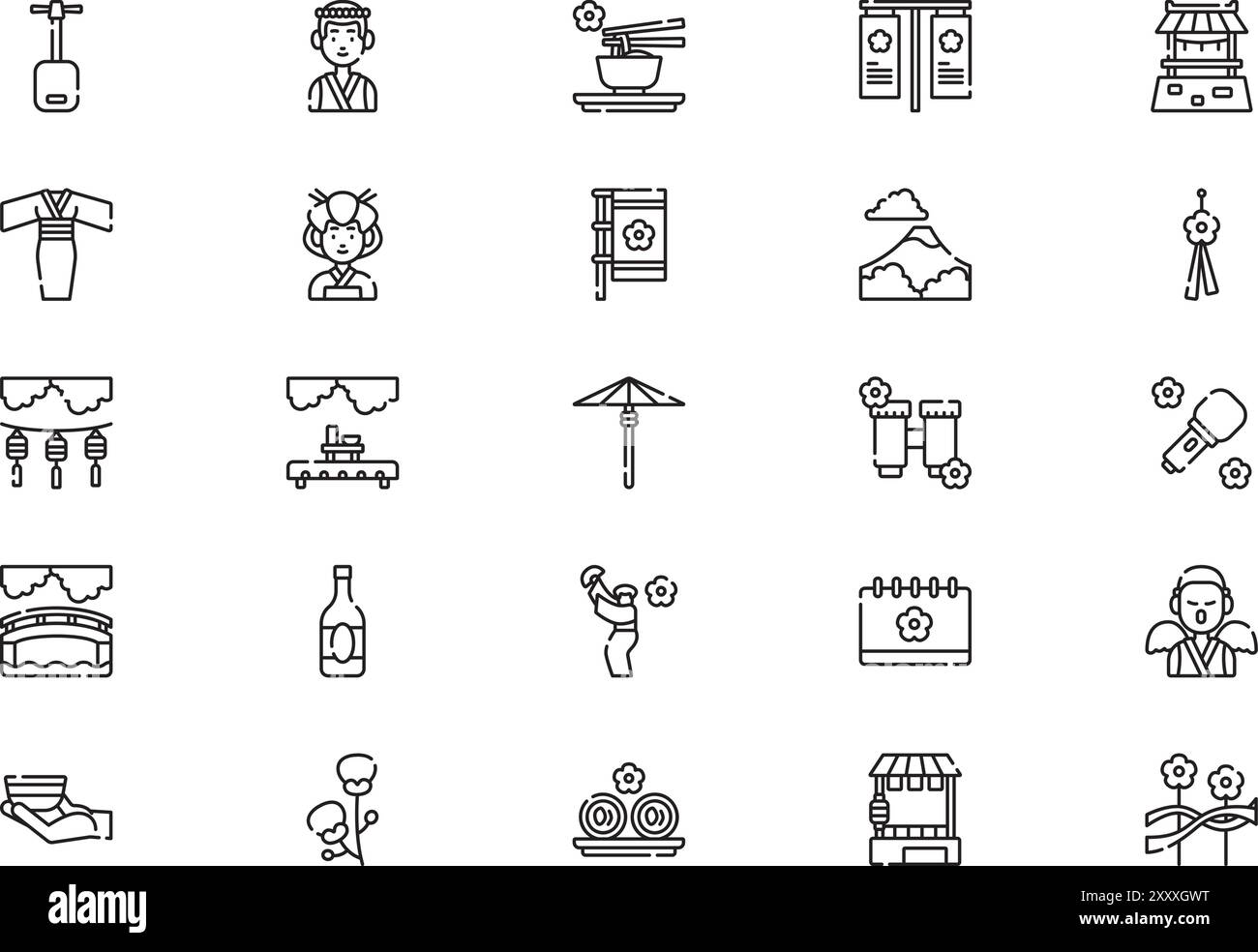 Sakura festival icons collection is a vector illustration with editable stroke Stock Vector ...