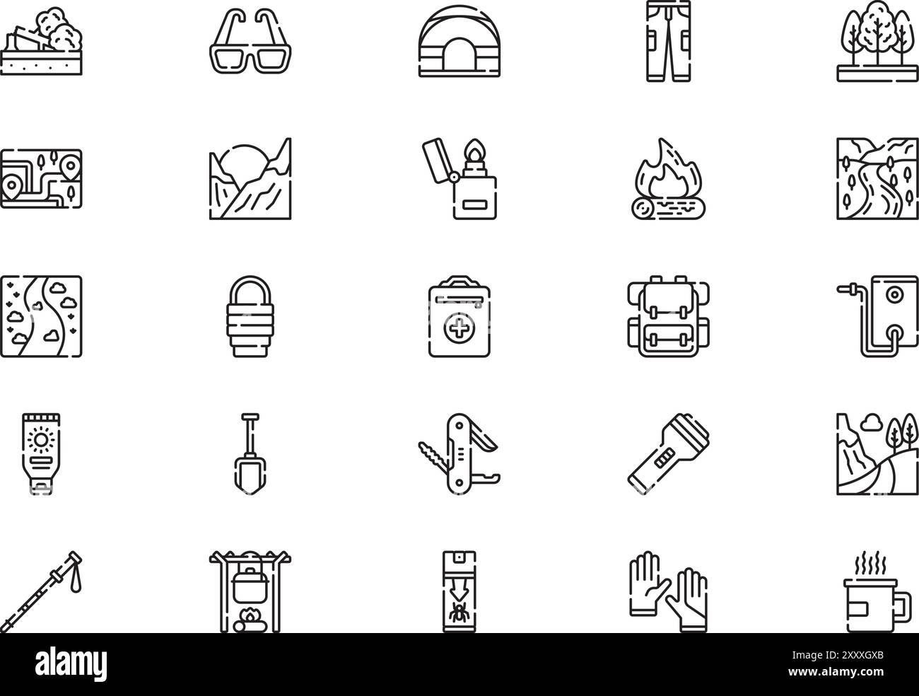 Trekking icons collection is a vector illustration with editable stroke ...