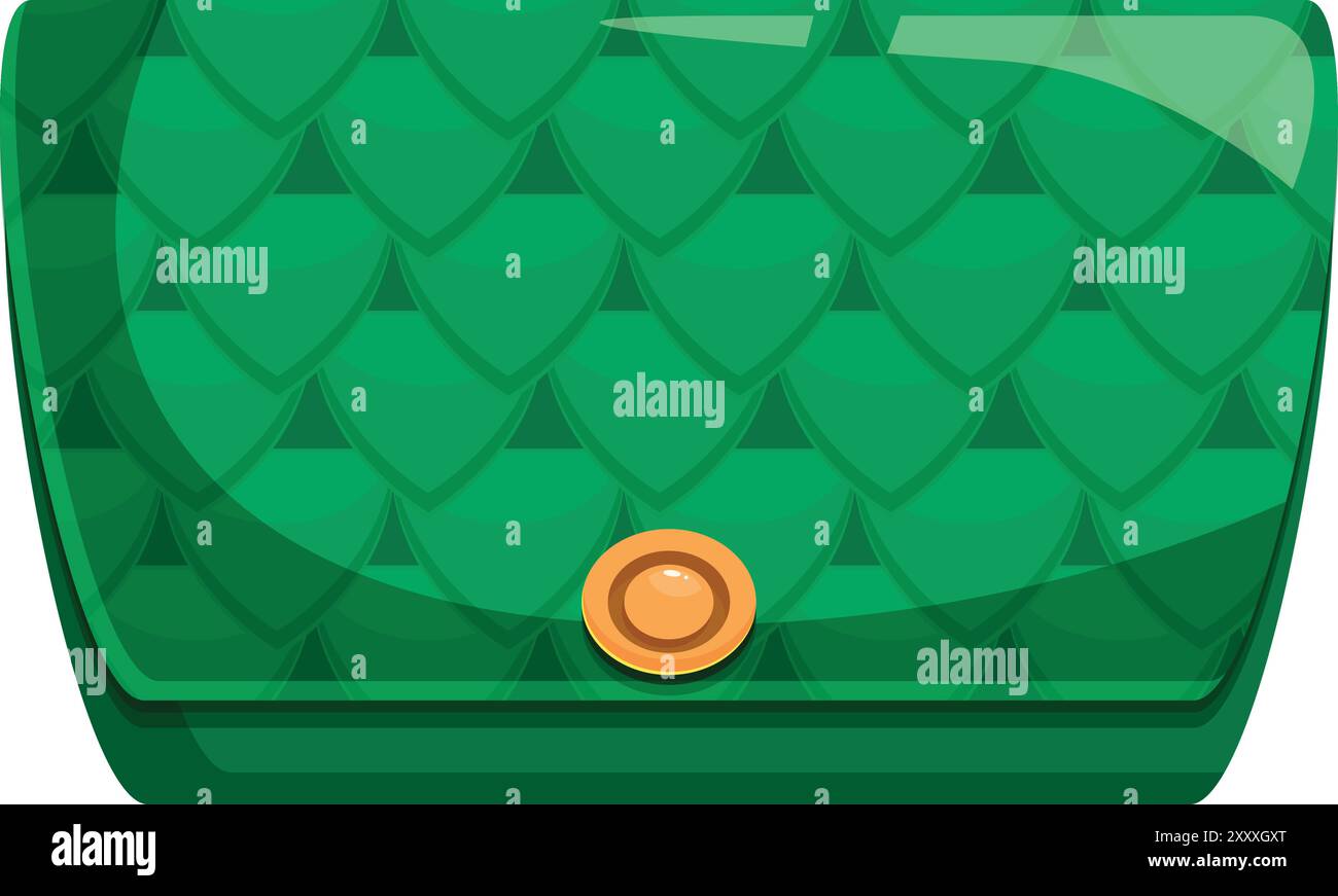 Shiny green wallet with a scales pattern and a golden button, isolated ...