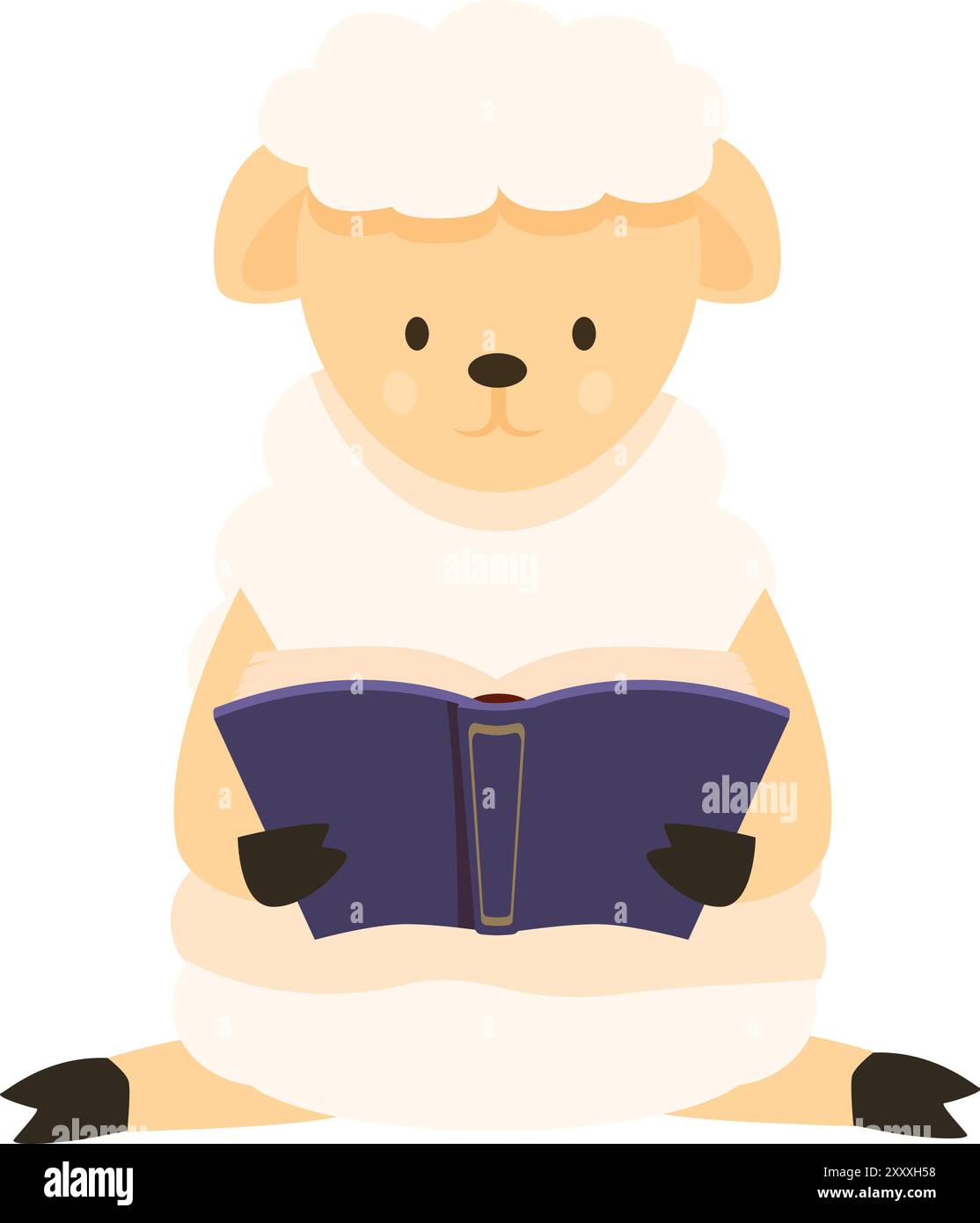 Cartoon sheep sitting and holding a book, reading, literature for kids ...