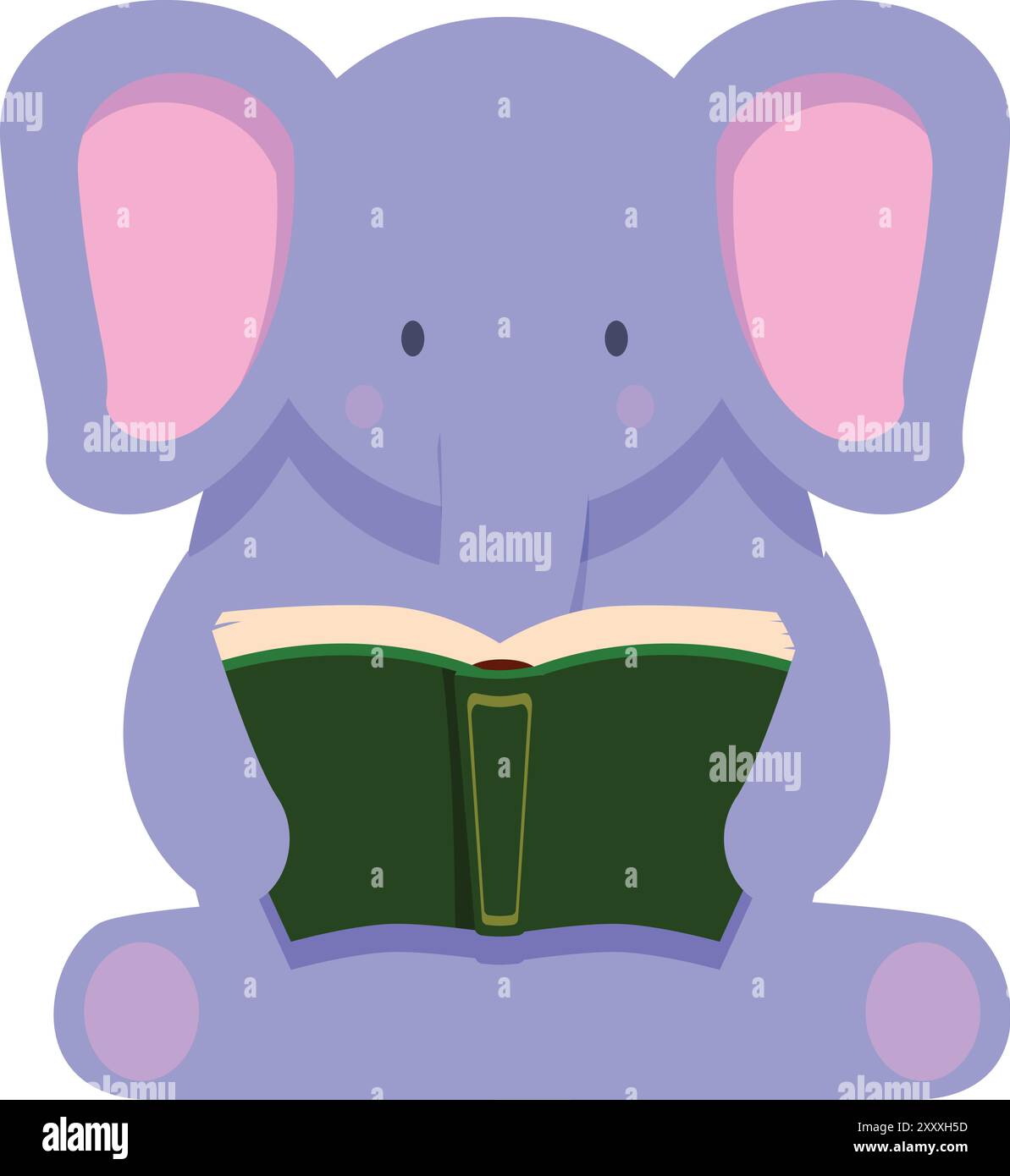Cute blue elephant sitting and reading a book, a funny illustration for ...