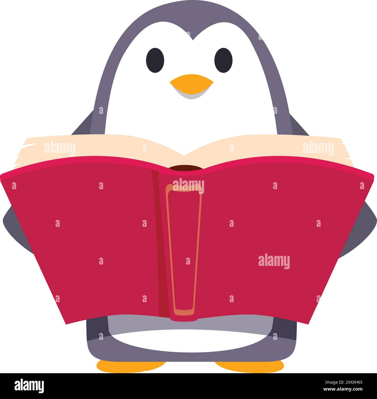 Cute cartoon penguin is holding an open book, enjoying reading Stock ...
