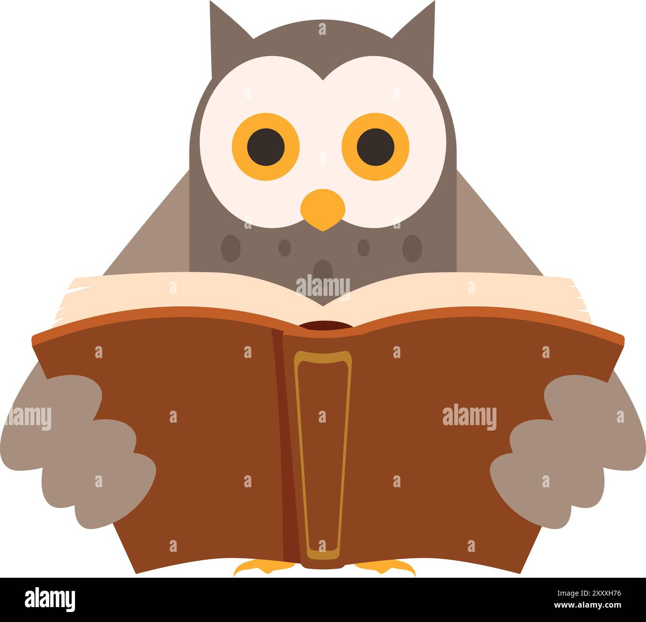 Cute owl holding an open book while reading with concentration Stock ...