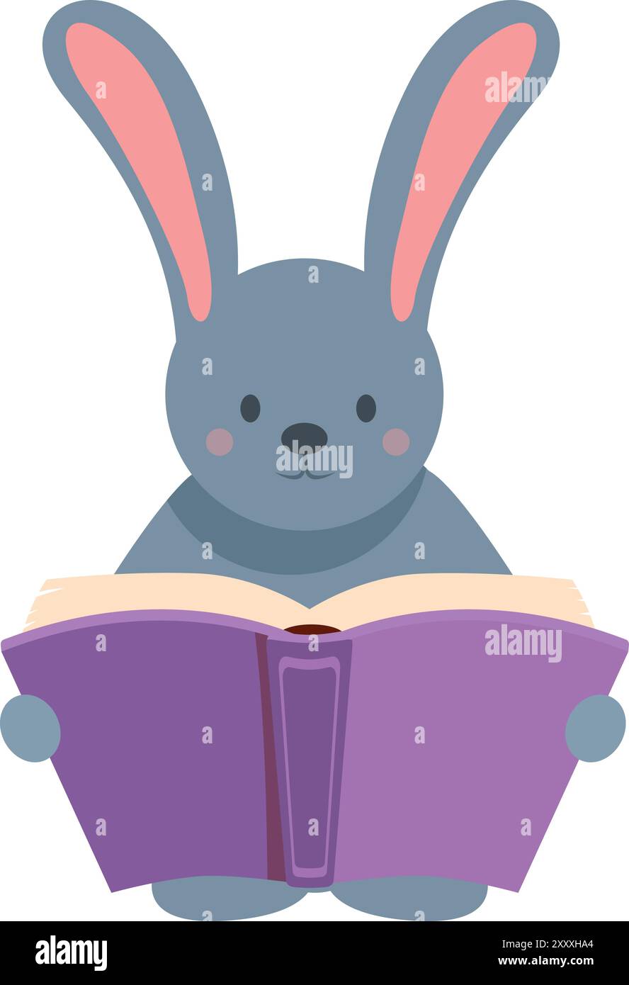 Cute cartoon bunny holding and reading a purple book, promoting ...