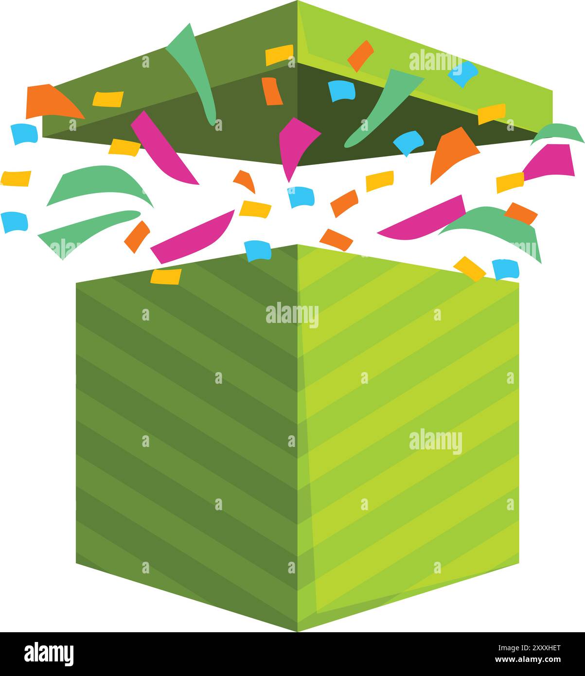Green striped gift box is exploding with colorful confetti Stock Vector ...