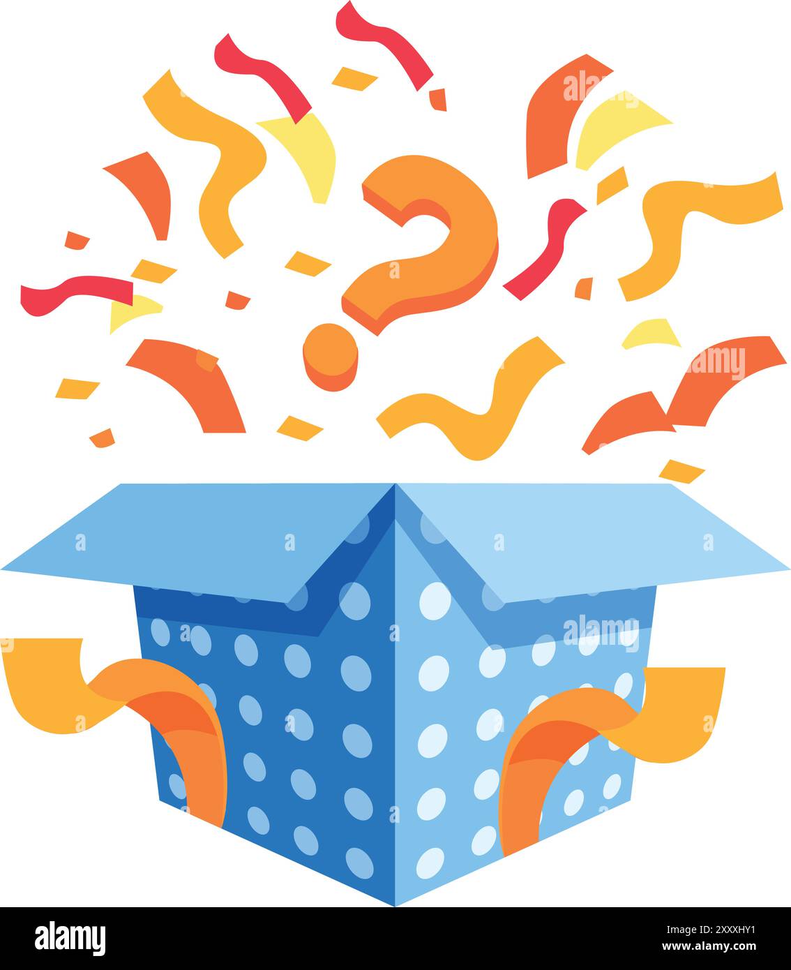 Blue polka dot gift box opening and exploding with confetti and ...