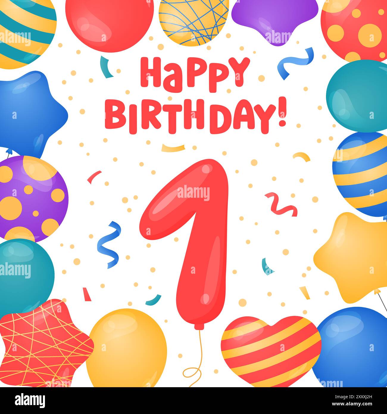 Happy Birthday 1 year card design. First Birthday celebration. Vector ...