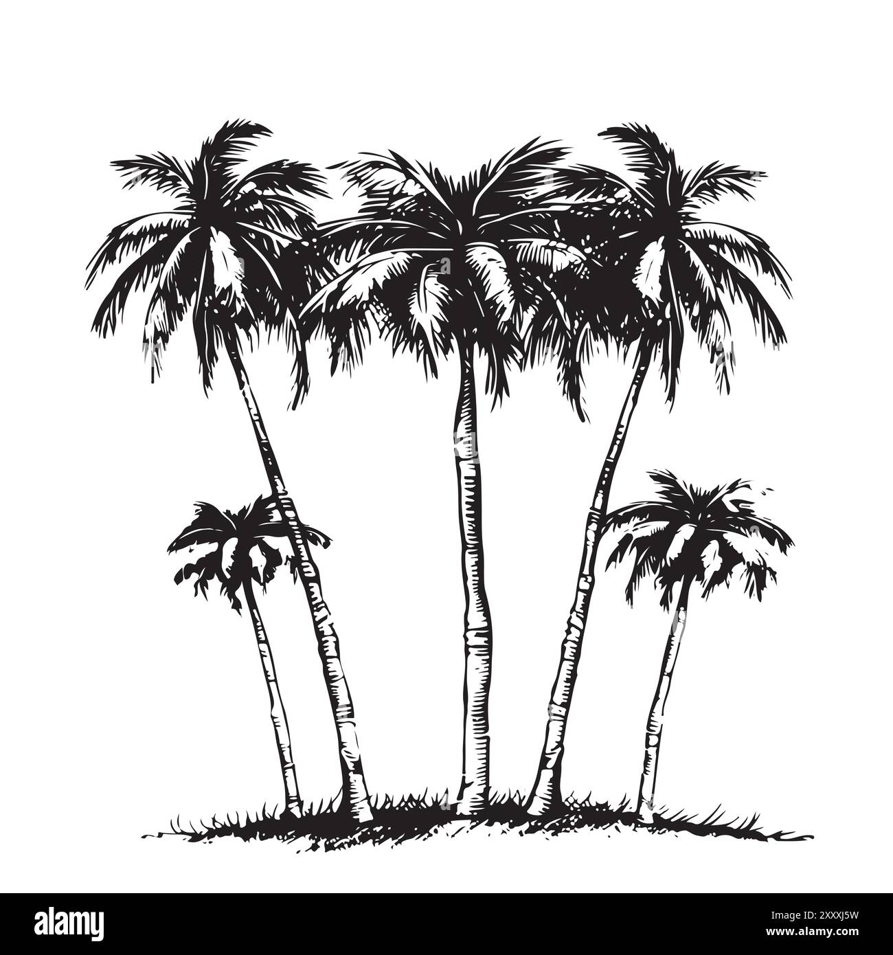 Tropical coconut palm trees. Vector sketch illustration. Hand drawn ...