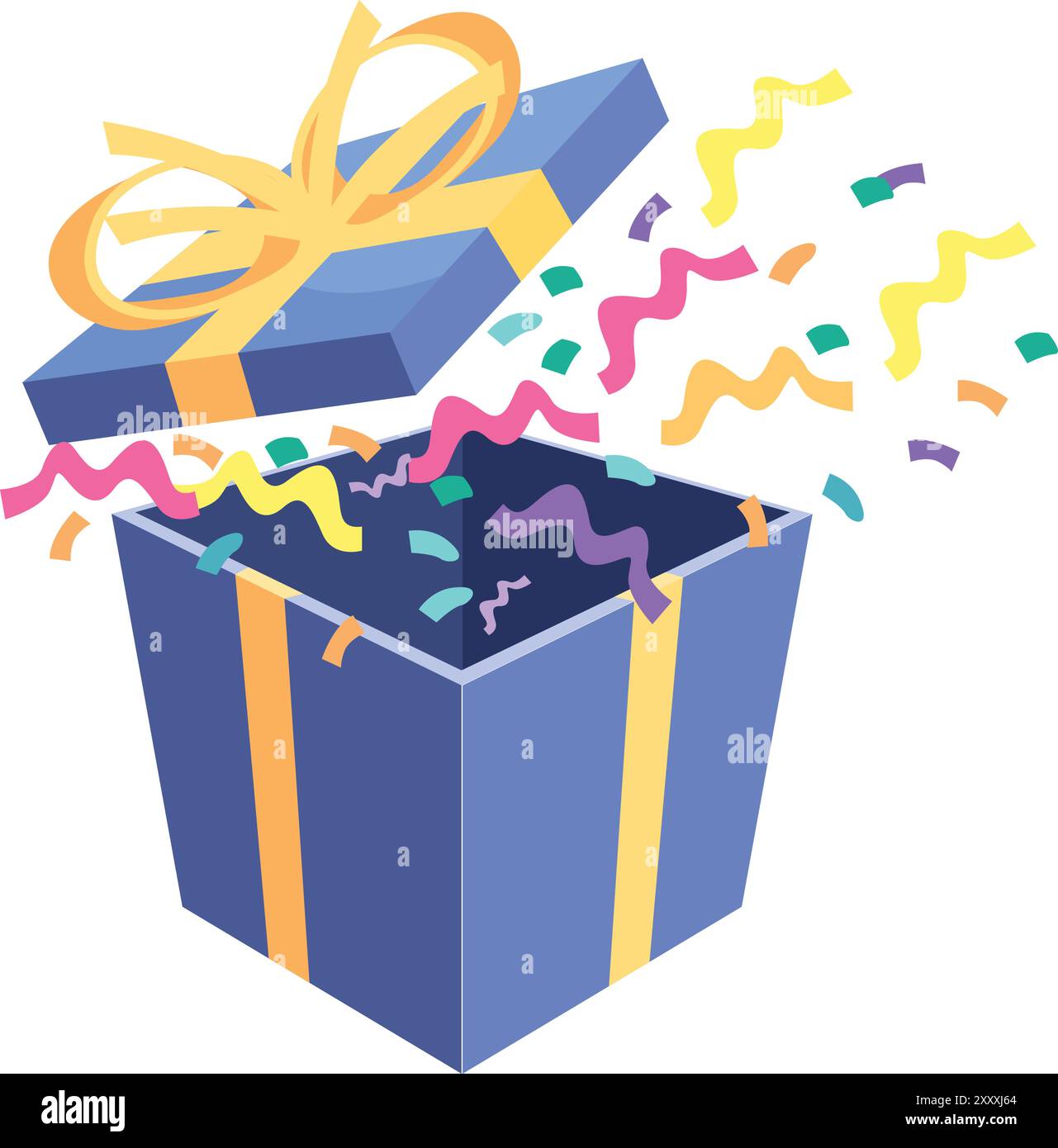 Blue gift box is opening and exploding with colorful confetti Stock ...