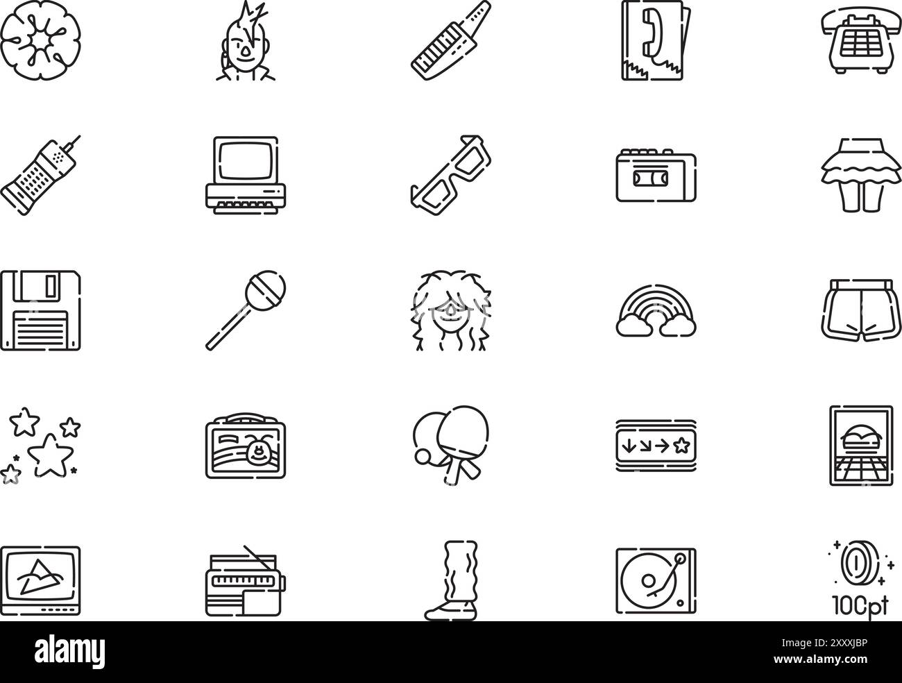 Eighties icons collection is a vector illustration with editable stroke ...